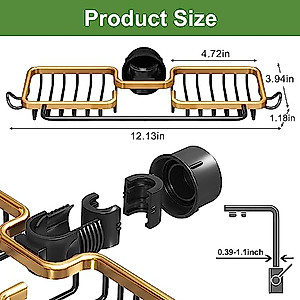 Gloserin Sponge Holder for Kitchen Sink,Adjustable Detachable Sponge Holder Over Faucet,Faucet Rack for Kitchen,Sink Caddy Sponge Holder,Kitchen Sink Organizer(Double with Dishcloth Rack, Gold)