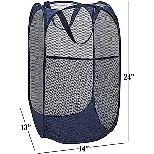 2 Pack Deluxe Strong Mesh Pop up Laundry Hamper Basket with Side Pocket for Laundry Room, Bathroom, Kids Room, College Dorm or Travel