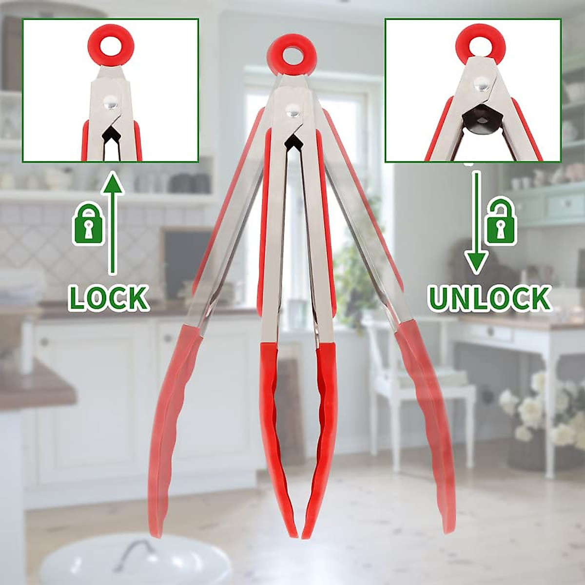 HAOBAOBEI Small Kitchen Tongs for Cooking with Silicone Tips, 7 Inch Non Stick High Heat Resistant Silicone Food Tongs for Air Fryer Dinner Baking BBQ Grilling Christmas Party (3 Pcs, 2 Black+1 Red)