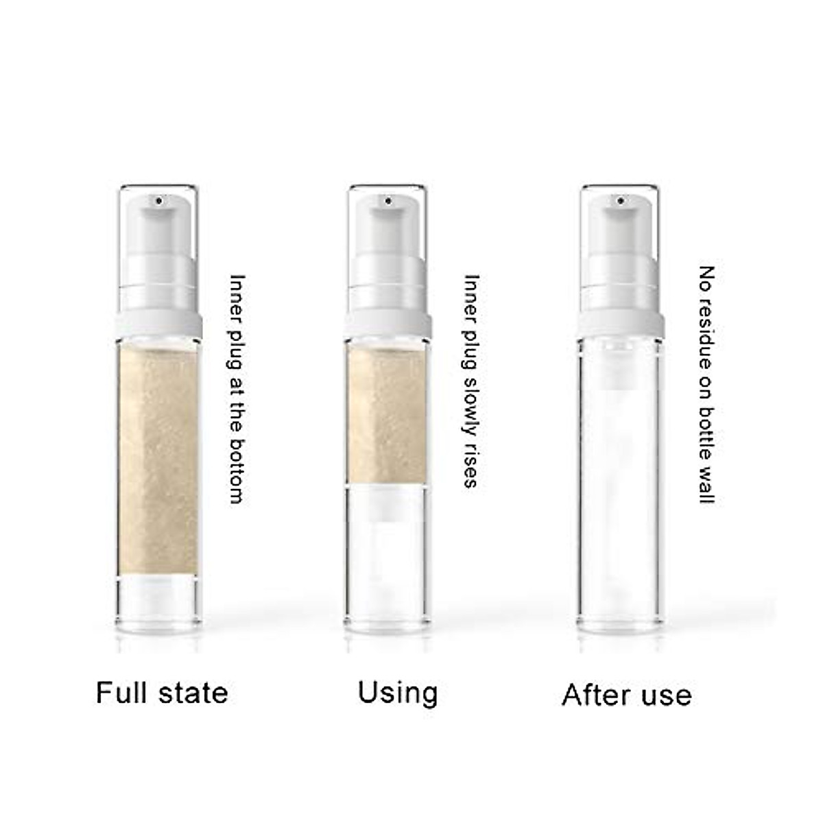 10 Pcs Clear Airless Pump Bottles,Refillable Empty Transparent Plastic Airless Lotion Pump Vacuum Container Diffuser Travel Size Lotion Sample Packing Vial-FREE Funnel,Dropper (5ml/0.17 Qunce)