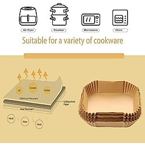 Air Fryer Paper Liners, 125PCS Non-stick Disposable Liners, Baking Paper for Air Fryer Oil-proof, Water-proof, Food Grade Parchment for Baking Roasting Microwave (8inch-Square)