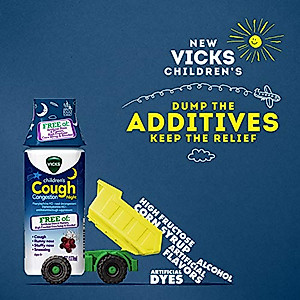 Vicks Children's Nighttime Cough & Congestion Relief, FREE OF: Artificial Dyes & Flavors, High Fructose Corn Syrup & Alcohol, Grape Flavor, For Children Ages 6+, 6 FL OZ
