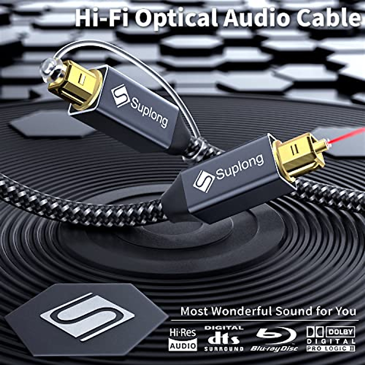 Suplong Optical Digital Audio Cable 6ft/1.8m Fiber Optical Audio Cable Toslink S/PDIF (Nylon Braided,Gold-Plated) for Sound Bar, TV, Sony, Samsung, Bose, LG, Vizio, Sonos