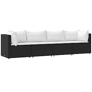 vidaXL Contemporary Black 4-Piece Patio Lounge Set - Weather-Resistant PE Rattan Garden Sofa Set with Powder-Coated Steel Frame, Thick White cushions