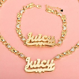 Custom Name Necklace Personalized Bracelet Set Gold Plated Double-Layer Nameplate Necklace Customized Gift for Women