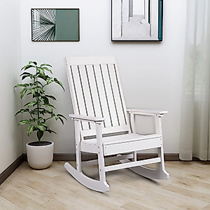 LAZZO Patio Rocking Chair, Large Recycled Plastic Rocker Chair, 1 Person Indoor & Outdoor Porch Rocking Chair for, Garden, Yard, Living Room, Entryway (White)