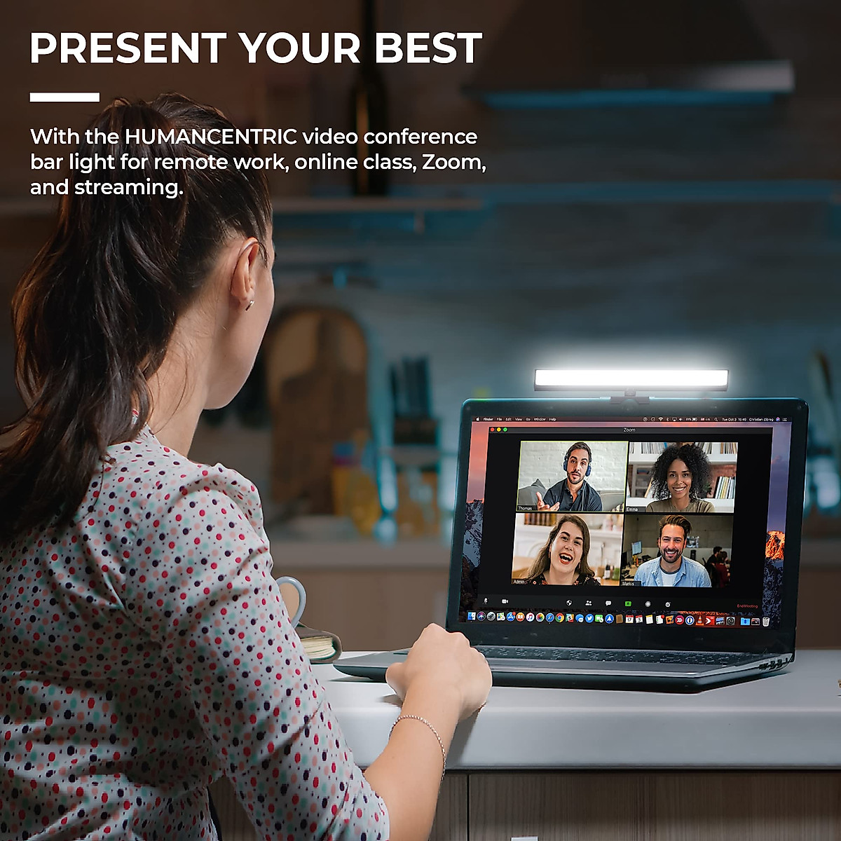 HumanCentric Video Conference Lighting - Webcam Light for Streaming, LED Monitor and Laptop Light for Video Conferencing, Zoom Lighting for Computer, Replaces Ring Light for Zoom Meetings, Single Kit