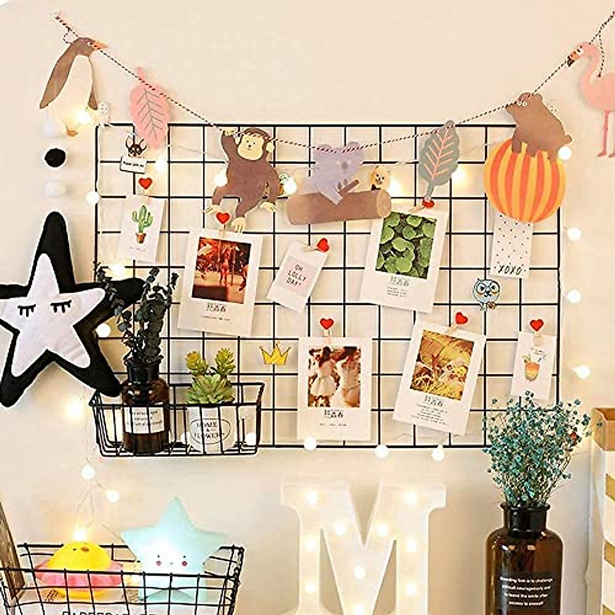 GBYAN Wire Wall Grid with Baskets Black Photo Grid Metal Wall Organizer for Wall Decoration, Picture Display, Memo Board