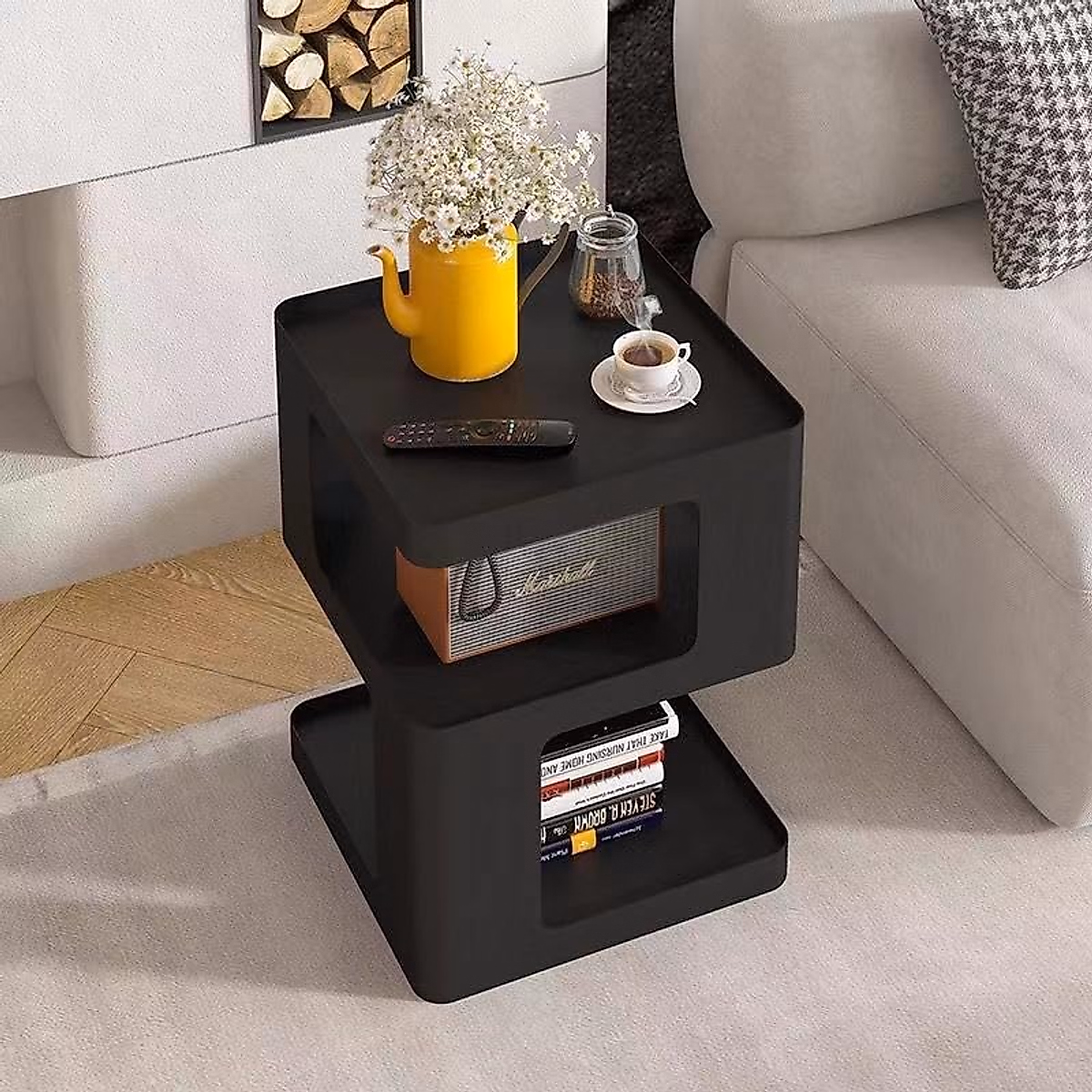 Small Side Table, Nightstand, Modern End Table, Bedside Table with Storage Shelf, Space-Saving Side Table for Bedroom, end Tables Living Room, Metal Side Table (Black)