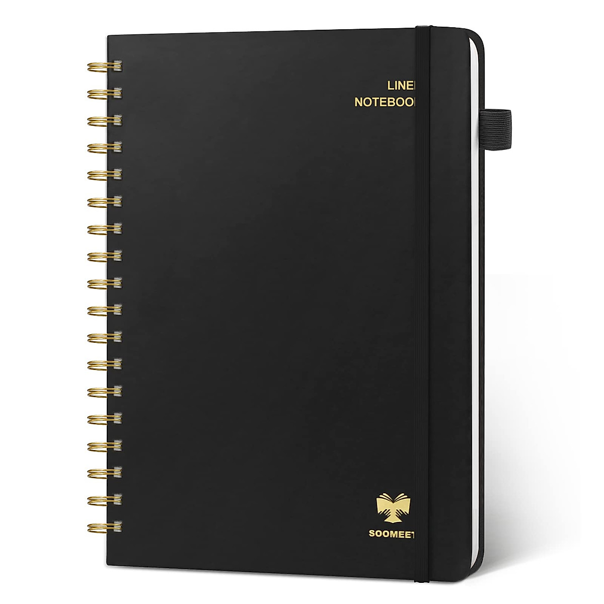 Soomeet Lined Spiral Journal Notebook with Pen Loop, 100 GSM Thick Paper, Large 7 inches x 10 inches Notebook Wire Bound Journal Work Notebook for Office School Supply, Hardcover, Black