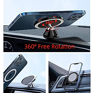 Magnetic Phone Holder for Car, [ 2 Groups Super Strong Magnet ] [ 360° Rotation ] Universal Dashboard Car Mount Holder Compatible with All Smartphones (Black)