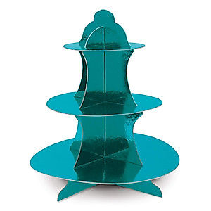 Teal Turquoise Party Decorations Kit with Metallic Turquoise Fringe Table Skirting, 3-Tier Cupcake Stand, and Tassel Garland, Perfect for Birthday and Anniversary Parties, Baby Showers