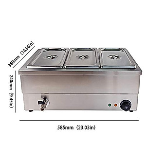 DULONG Commercial Bain Marie Electric Food Warmer Buffet Warmer Soup Warmer Stove Steam Table Stainless Steel Container Temperature Control for Catering Restaurant Commercial Grade 1350W(1/3 GN 3 Pan)