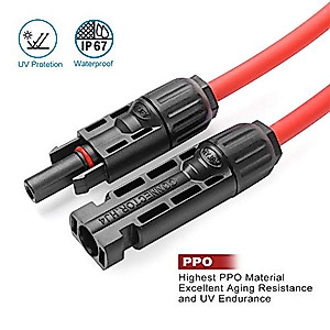 Solar Panel Extension Cable,10AWG(6mm²) Solar Extension Cable Wire with 1 Pair 15 Feet Black + 15 Feet Red Weatherproof Tinned Copper Extension Cable Wire Adapter Kit