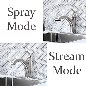 IKEBANA Kitchen Faucet with Pull Out Sprayer Brushed Nickel,Single Handle Kitchen Sink Faucet Stainless Steel Faucet for Kitchen Sink,1 or 3 Hole Small Kitchen Faucets with Deck Plate and Supply Hoses