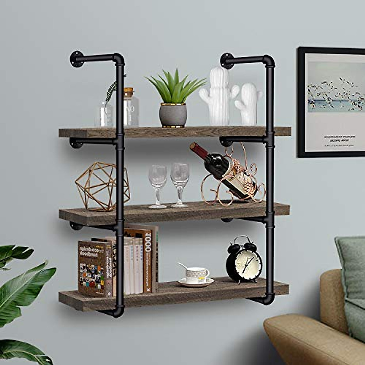 Niubid 3/4 Inches Malleable Cast Iron Pipe 2 PCS 4 Tier. Vintage Industrial Wall Mount Bookshelf Shelving Unit, DIY Open Bookshelf, Shelf Shelves, Home Improvement Kitchen Shelves.