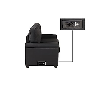 JUBILOOM Pull Out Sofa Couch, Folding Futon Sleeper Bed with 2 USB Ports, Convertible Twin Loveseat Furniture for Compact Small Space, Dorm, Living Room Apartment, Office (Black)