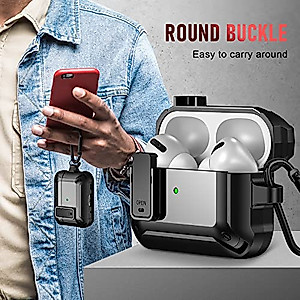Samtec Airpod Pro 2 Case Cover 2022 with Secure Lock Clip, Military Armor Series Full-Body Rugged Hard Shell for Men Women with Keychain，Shockproof Protective Case for AirPod Pro 2nd Generation,Black