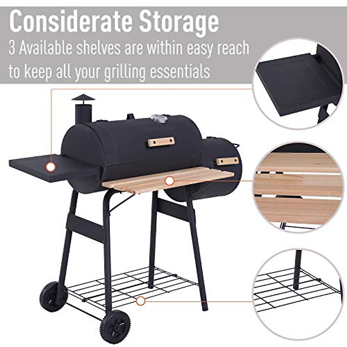 Outsunny 48" Steel Portable Backyard Charcoal BBQ Grill and Offset Smoker Combo with Wheels
