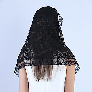 Lace Mantilla Catholic Veil Church Veil Chapel Veil Head Covering Latin Mass (Black)