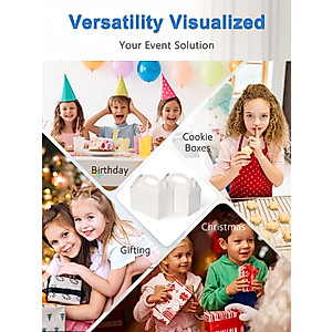 Shallive 25 Pcs Small Party Treat Boxes, 6 Inch Candy Cookie Goodie Gift Bags Gable Box for Kids Birthday Party, White