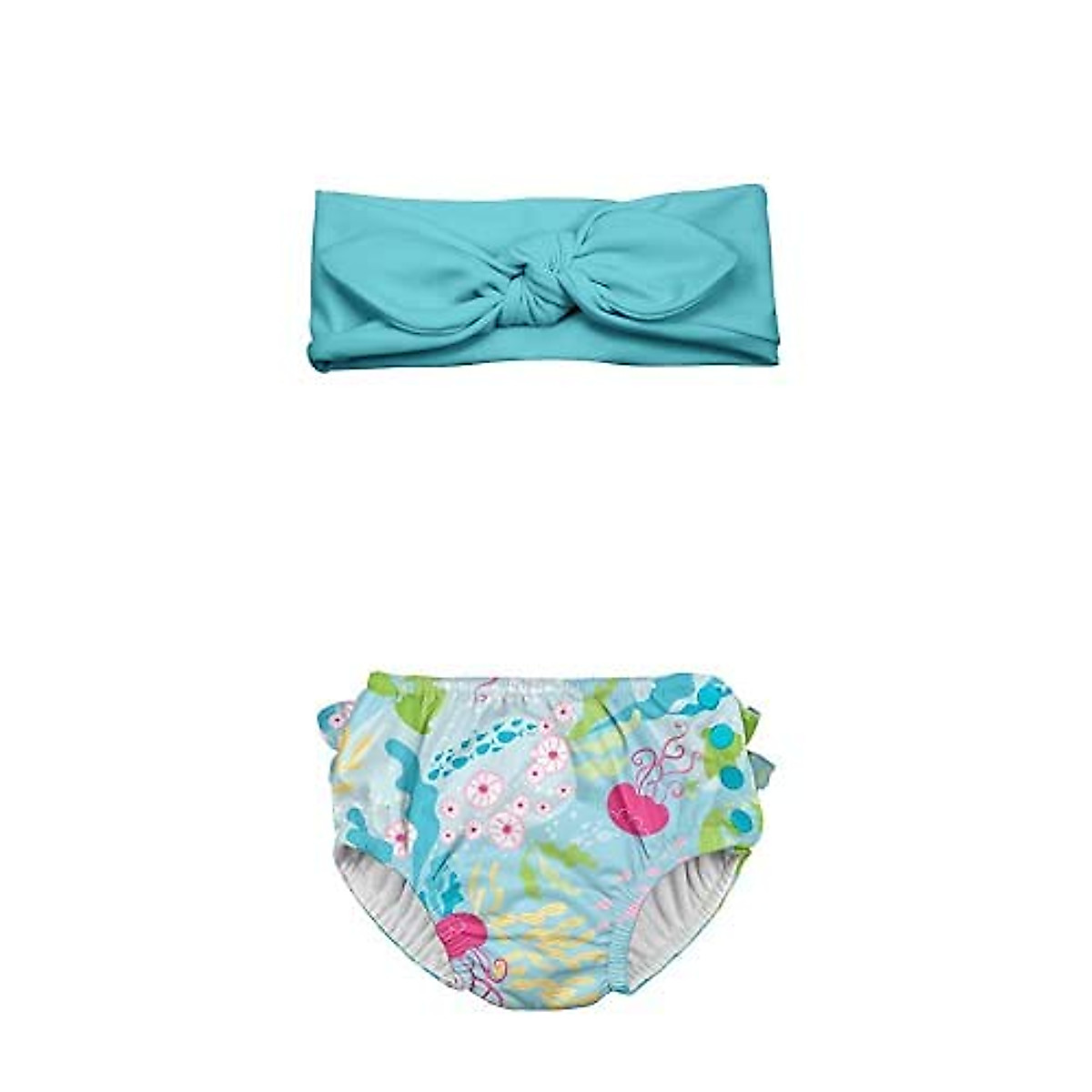 i play. by Green Sprouts Reusable Swim Diaper and Headband Set, Aqua Coral Reef, 18 Months