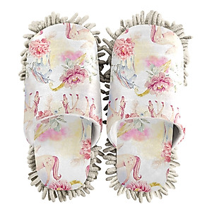 Watercolor Unicorns Flowers Mop Slippers Shoes Cover for Floor Cleaning Washable Dirty Dust Hair Cleaners Microfiber Mop Socks for House Kitchen Office