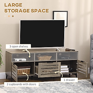 HOMCOM TV Stand for 65 Inch TV, Entertainment Center with Drawer, Doors, and Storage Shelves, TV Cabinet for Living Room, Bedroom, Gray