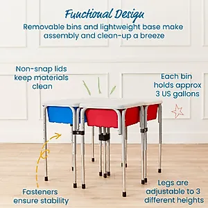 ECR4Kids 4-Station Sand and Water Adjustable Play Table, Sensory Bins, Blue/Red