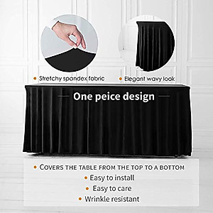 Your Magic Moment Spandex Table Skirts for Rectangle Tables 6ft and Fitted Table Cover 1 Piece, Wrinkle Resistant Tablecloth with Skirt, Spandex Table Cover and Black Table Skirt