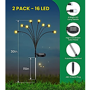 URAGO Super Bright Solar Powered Firefly Lights, High Flexibility Starburst Swaying Lights, Vibrant Solar Garden Lights Outdoor Waterproof, 8 LED Landscape Lighting Decorative for Pathway Patio Yard