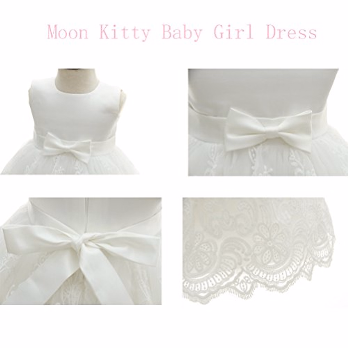 Moon Kitty Baby Girls Embroideries Baptism Dresses Christening Special Occasions Gown for Baby Girl White 6M(6-10Months)
