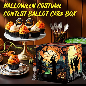 Halloween Costume Contest Ballot Card Box, 50 Ballot Voting Cards, Cast Votes for Your Favorite Costumes, Decorative Halloween Card Box for Game, Party, Home, Work, School, Bar Costume Parties Decor