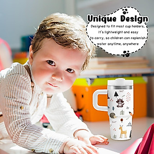 Raccoon Gifts, 14 Oz Fox Tumbler with Handle and Straw for Kids, Stainless Steel Vacuum Insulated Tumblers for Toddlers, Animal Lover Gifts for Christmas Birthday, Hedgehog