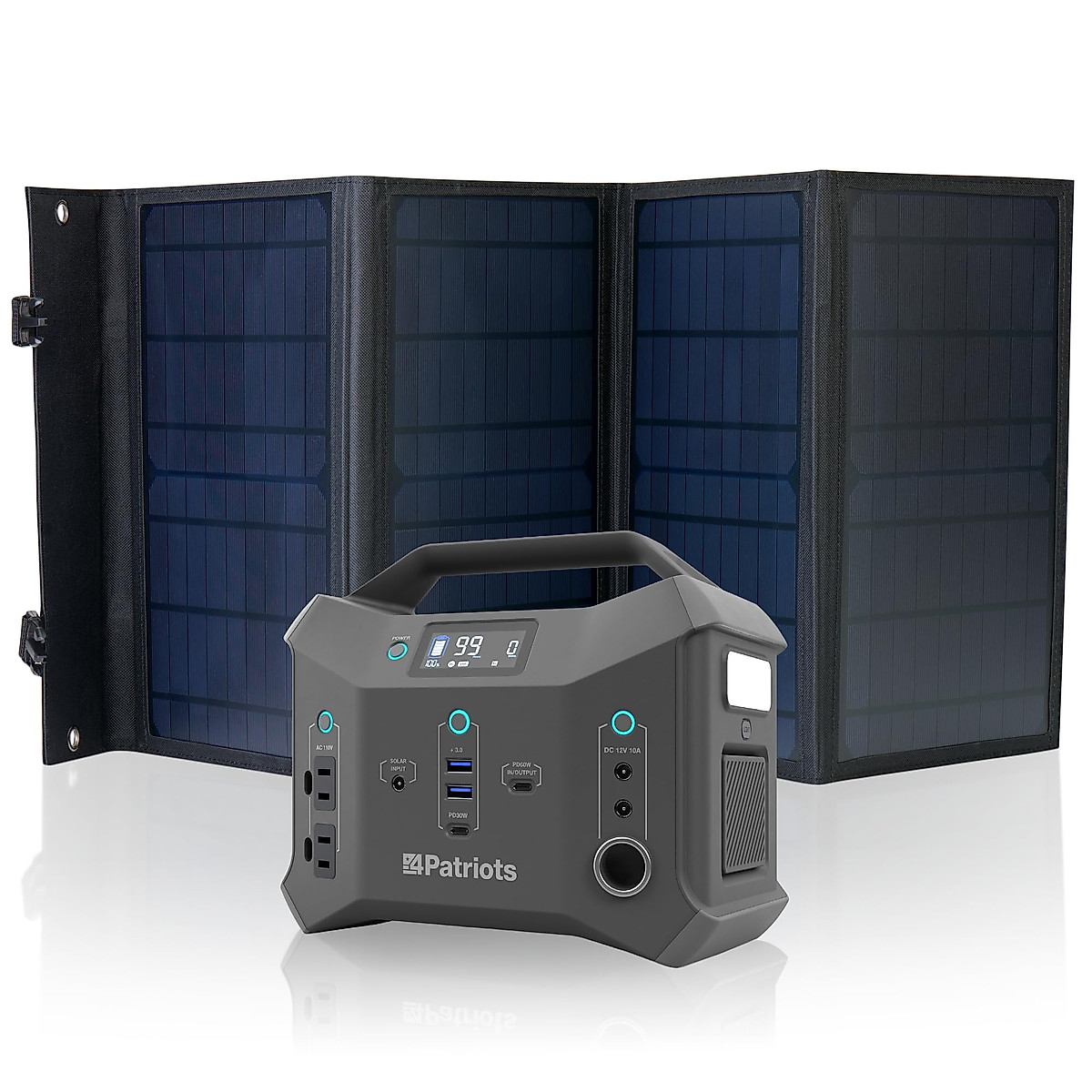 4Patriots Patriot Power Sidekick Solar Generator, 300wH Portable Power Station with 40 Watt Solar Panel, AC Fast Charging in 5 Hours, Dual 110V AC Outlets, Only 8 Lbs, Perfect for Camping Accessories