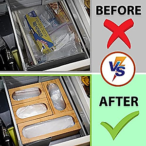 Ziplock Bag Storage Organizer - Bamboo Wood 4 Piece Plastic Bag Dispenser for Kitchen Drawer - for Gallon, Quart, Sandwich and Snack Size Ziplock Bags – by KITCHENCLIQUE