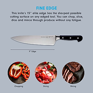 Messermeister Meridian Elite 9” Traditional Chef’s Knife - Fine German Steel Alloy Blade - Rust Resistant & Easy to Maintain