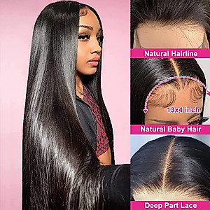 RESHOWBEAUTY Lace Front Wigs Human Hair Straight 13x4 Frontal For Black Women With Baby 180% Density Transparent Brazilian Virgin Wig Pre plucked Natural Color (24 Inch)