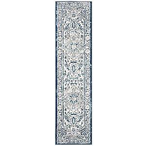 SAFAVIEH Brentwood Collection 2' x 8' Light Grey/Blue BNT851G Medallion Distressed Non-Shedding Living Room Entryway Foyer Hallway Bedroom Runner Rug