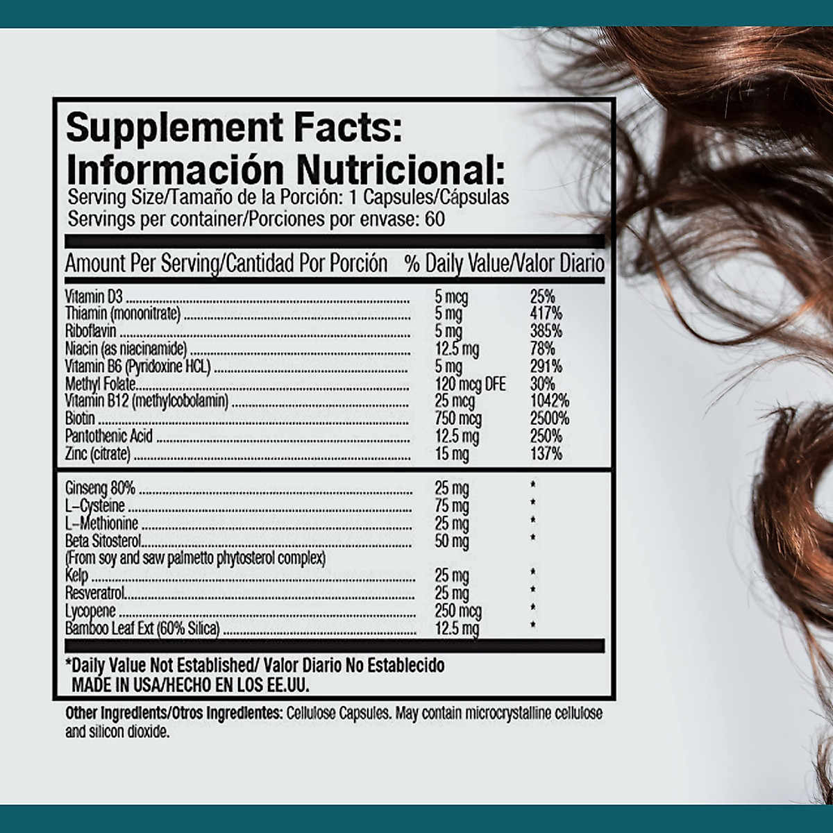 EXT Hair Loss Supplements with Biotin, Revitalizing Complex with Hair Skin and Nail Vitamins, Hair Growth Vitamins, 60 Capsules