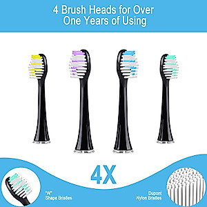 Sonic Electric Toothbrush for Adults and Teens, Rechargeable Whitening Ultrasonic Toothbrush with 4 Duponts Brush Heads, 3 Modes, 48000 VPM, Timer, Waterproof, 4H Charge for 45 Days (Black)