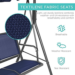 Best Choice Products 2-Seater Outdoor Adjustable Canopy Swing Glider, Patio Loveseat Bench for Deck, Porch w/Armrests, Textilene Fabric, Steel Frame - Navy