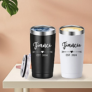 Mamihlap Engagement Gift for Couple Tumbler.Boyfriend Girlfriend Fiance Fiancee Gift for Him and Her.Gifts for Newly Engaged Anniversary Bride Groom Mr Mrs Him Hers(20oz Black&White)