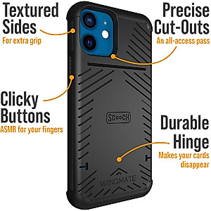 Scooch® for iPhone 12 Mini Case with Card Holder, Wingmate Wallet Case with Hidden Card Slot and RFID Protection for 3 Cards, 10-Foot Drop Protection, Black