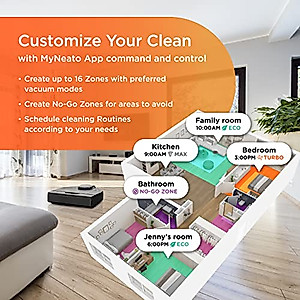 Neato D10 Intelligent Robot Vacuum Cleaner–LaserSmart Nav, Smart Mapping, Cleaning Zones, WiFi Connected, 300-min runtime, Powerful Suction, Max Clean, Edges, Corners & Pet Hair, XXL Dustbin, Alexa