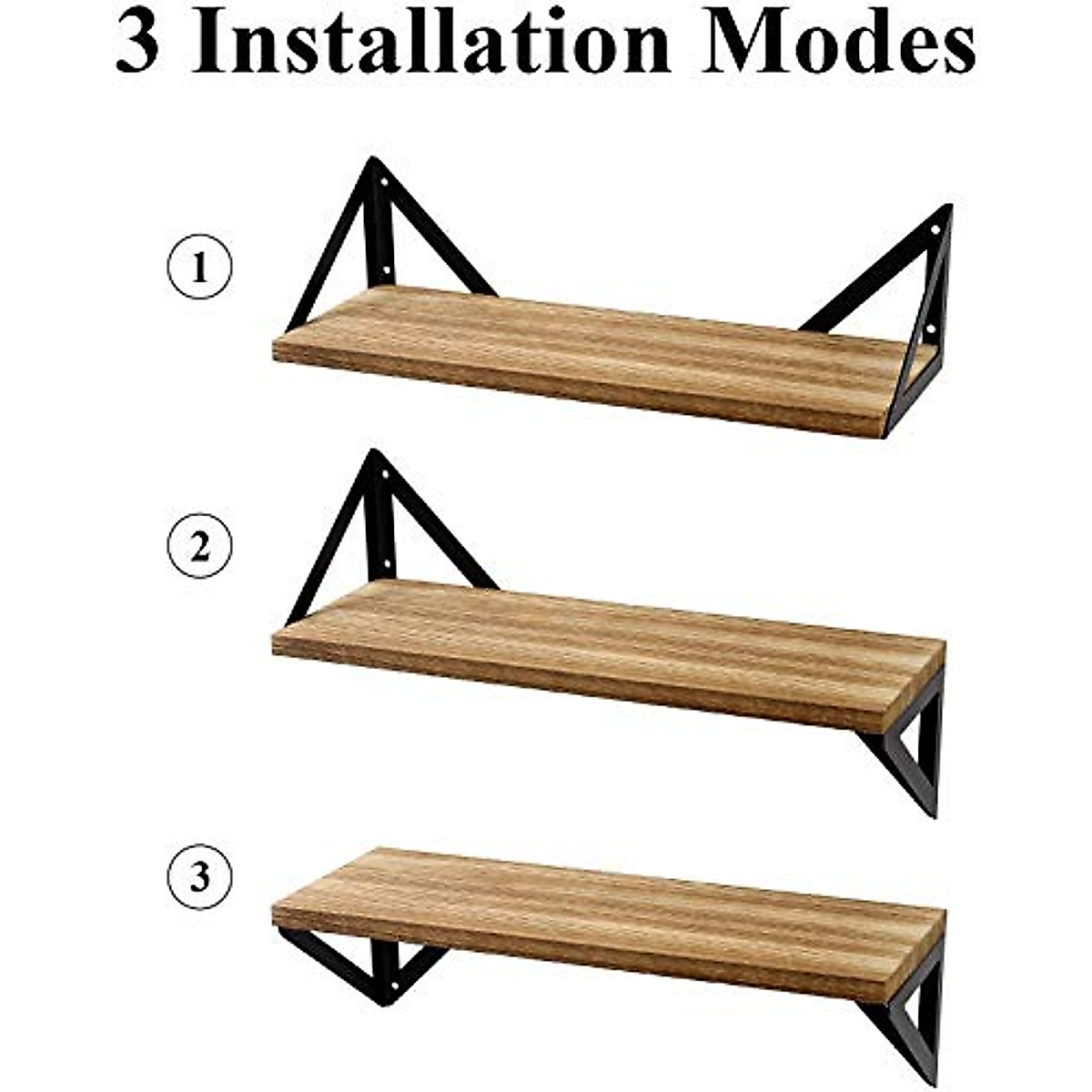 HOME STRANGERS Floating Shelves, Rustic Wood Wall Shelves Wall Mounted Storage Shelves Set of 3 for Bedroom, Bathroom, Living Room, Kitchen (Brown)