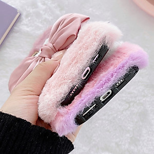 HFICY Girly Faux Fur Phone Case with 2 Pack Glass Screen Protector Films,Cute Silk Bow Soft Fluffy Furry Shockproof Protective Phone Cover for Women (Purple,for Oppo Reno 6 PRO 5G)