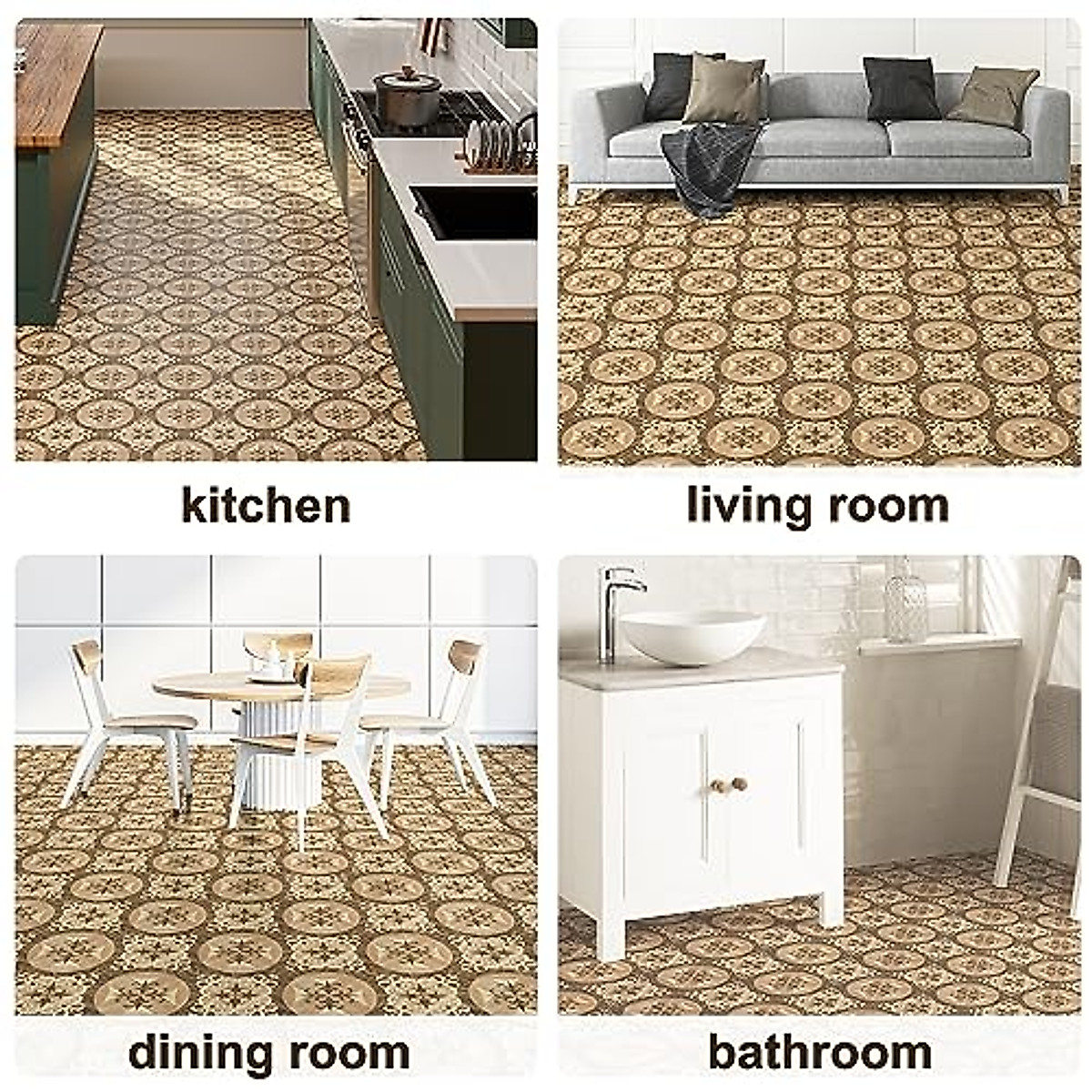 Oxdigi Floor Tiles Peel and Stick Waterproof - Self-Adhesive Vinyl Floor Tiles|DIY Floor Stickers|Vintage Flooring for Bathroom,Kitchen,Laundry and Balcony|20-Pack|12" x 12"|19.4sq.ft|Brown