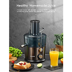 FOHERE Juicer Machines,1200W Max Power Centrifugal Juicer Extractor with 3-inch Wide feed chute & Anti-Drip for Fruit and Vegetable, 2-Speed Setting, Easy to Clean with Brush, Stainless Steel, 800W