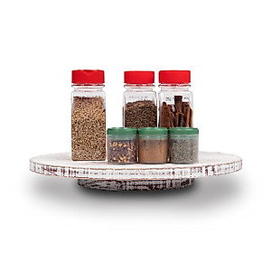 Mind Reader Torched Wood Spinning Lazy Susan, Rustic Farmhouse Rotating Organizer, 13" x 2", Brown